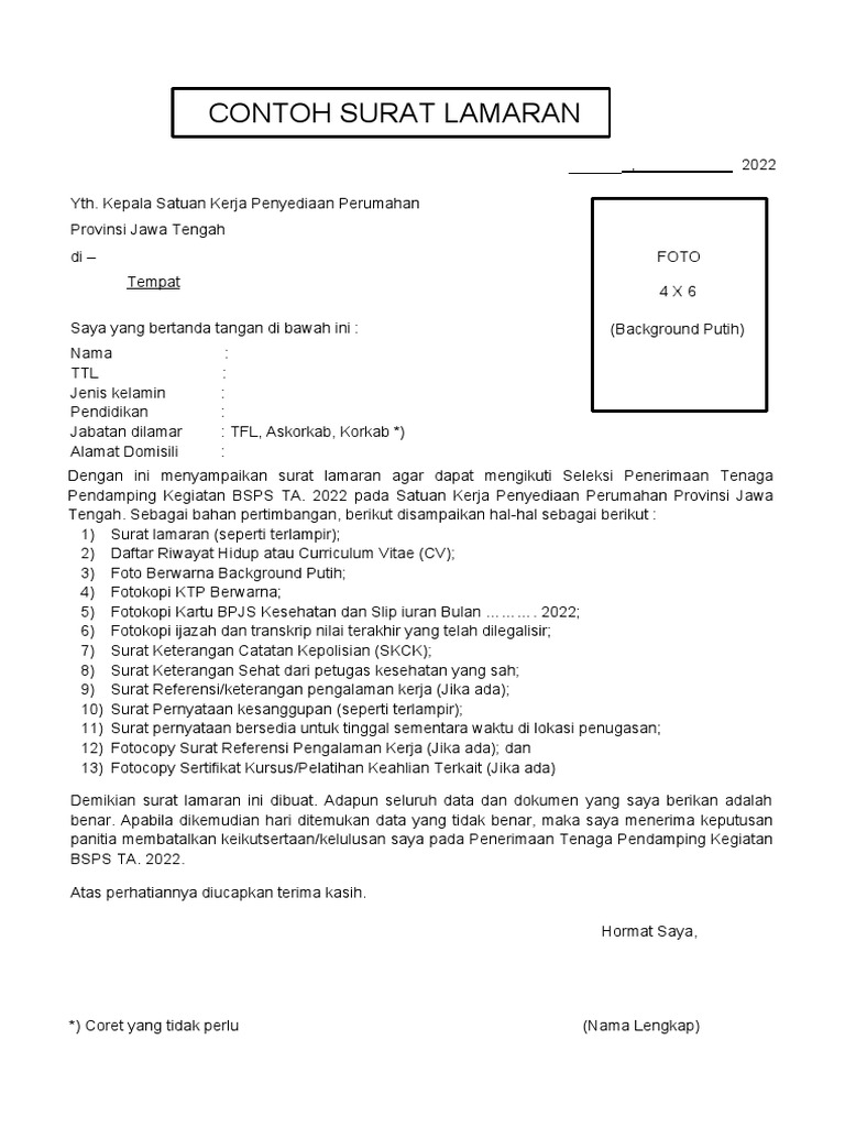 Format Lamaran TFL BSPS | PDF