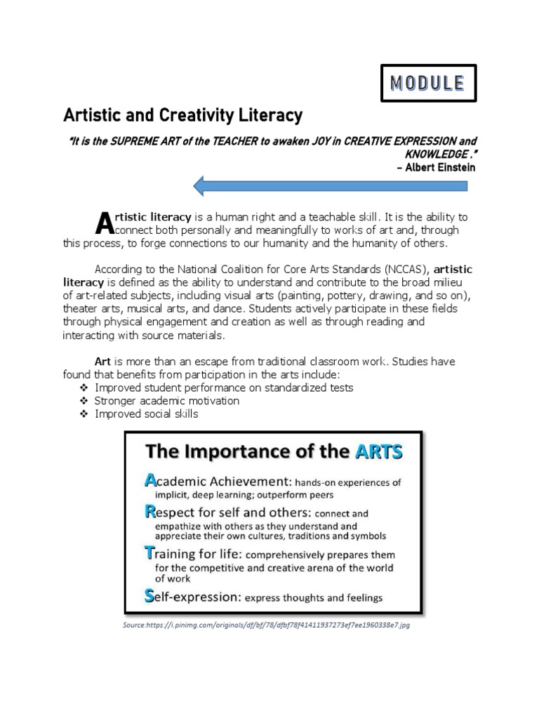 Module 7 Artistic and Creativity Literacy | PDF | Creativity | Project Based Learning