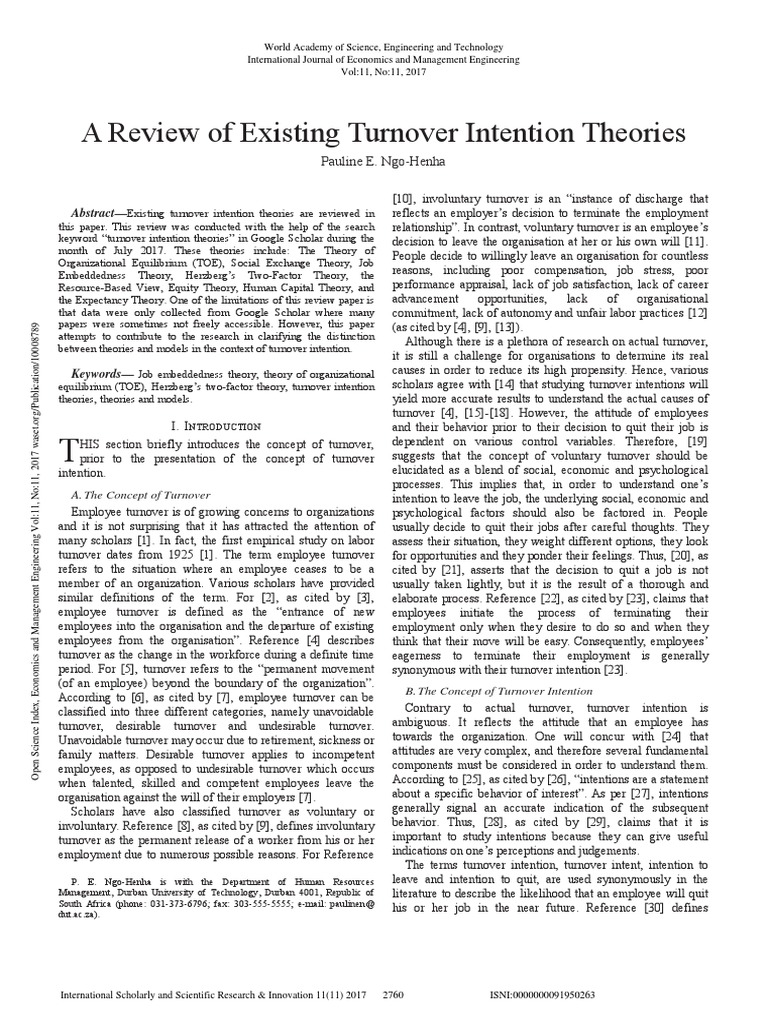 Turnover Intention Theory Overview | PDF | Scientific Method | Engineering