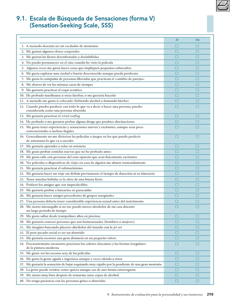Escala de Búsqueda de Sensaciones (Forma V) | PDF