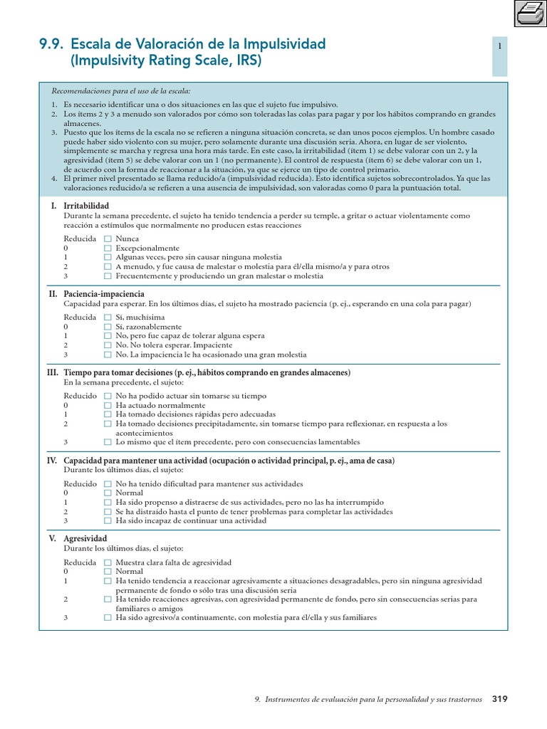 Escala de Valoración de La Impulsividad (IRS) | PDF