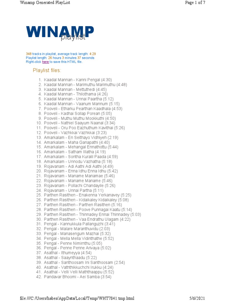 Winamp Playlist with 348 Tracks Spanning 26 Hours | PDF