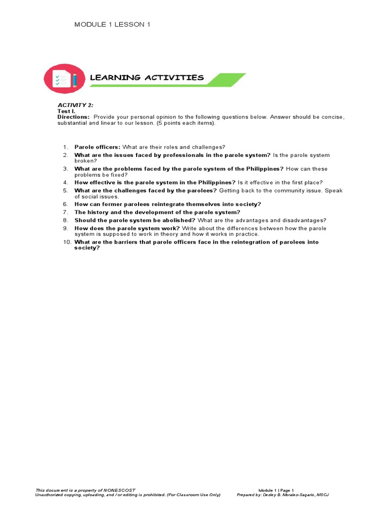 Module 1 Lesson 1: Activity 2 | PDF
