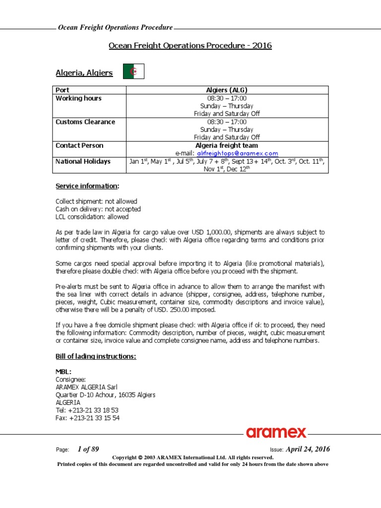 Ocean Freight Operations Procedures - 2016 | PDF | Cargo | Bill Of Lading
