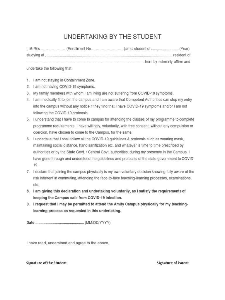 Undertaking by The Student | PDF