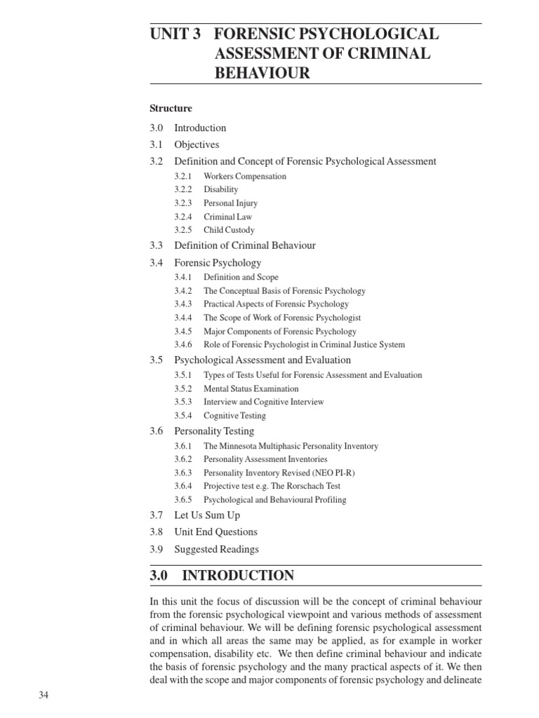 Unit 3 Forensic Psychological Assessment of Criminal Behaviour | PDF ...