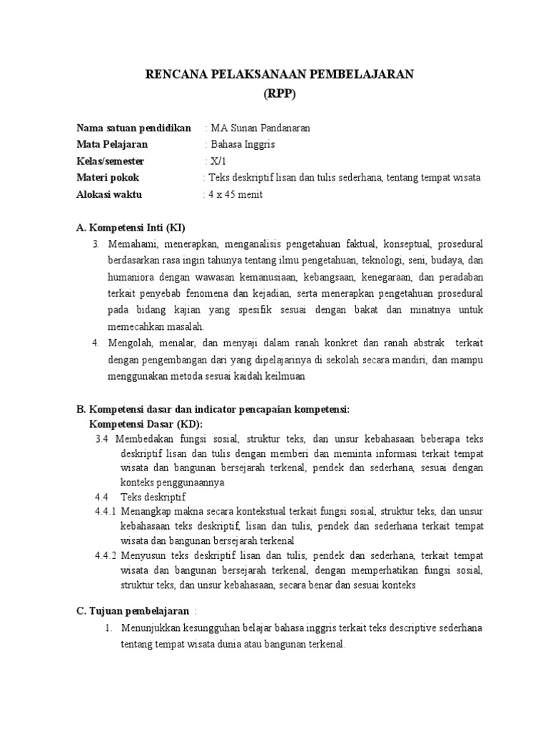 RPP Descriptive Text | PDF