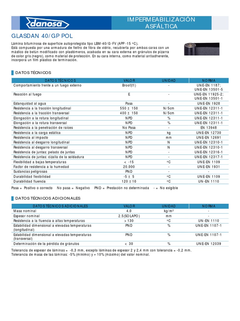 Lámina Impermeabilizante Glasdan 40/GP | PDF | Techo | Soldadura