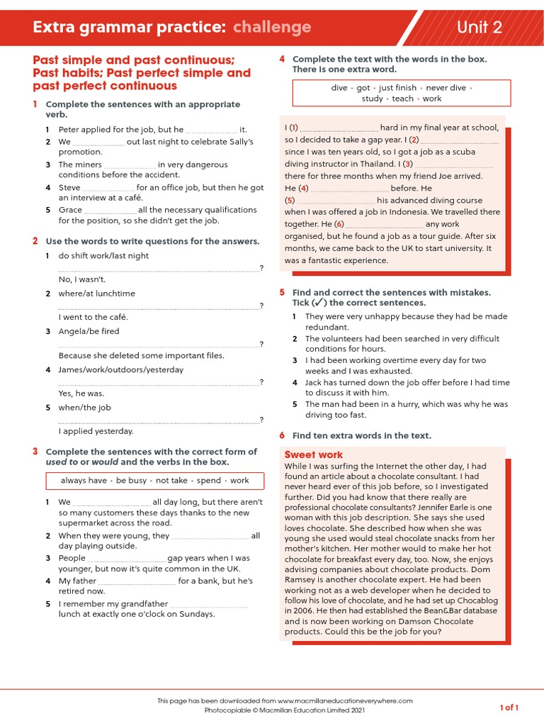 Extra Grammar Practice: Challenge: Unit 2 | PDF