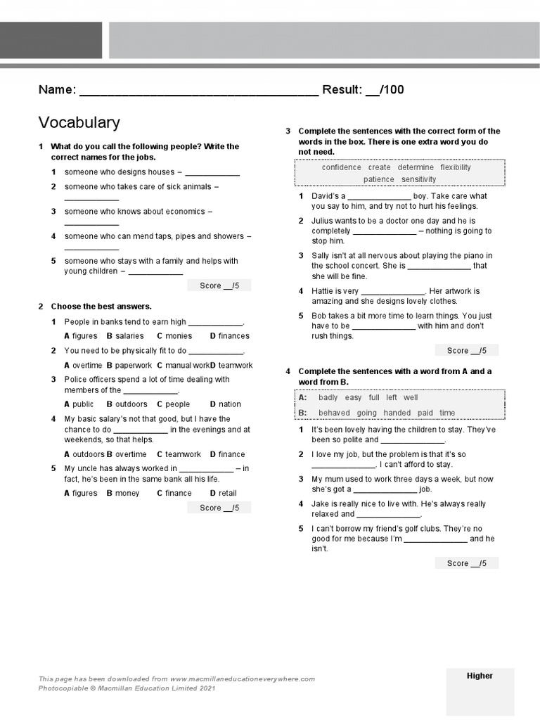 B1 U7 Test Higher | PDF