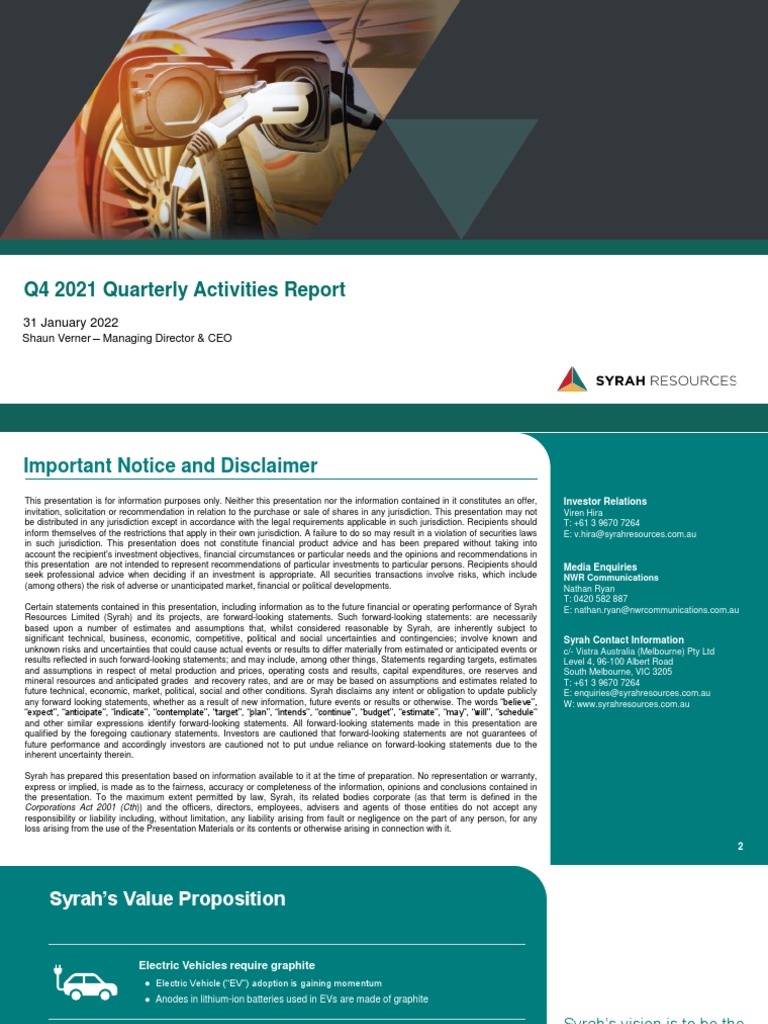 Q4 2021 Syrah Resources Report | PDF | Economies
