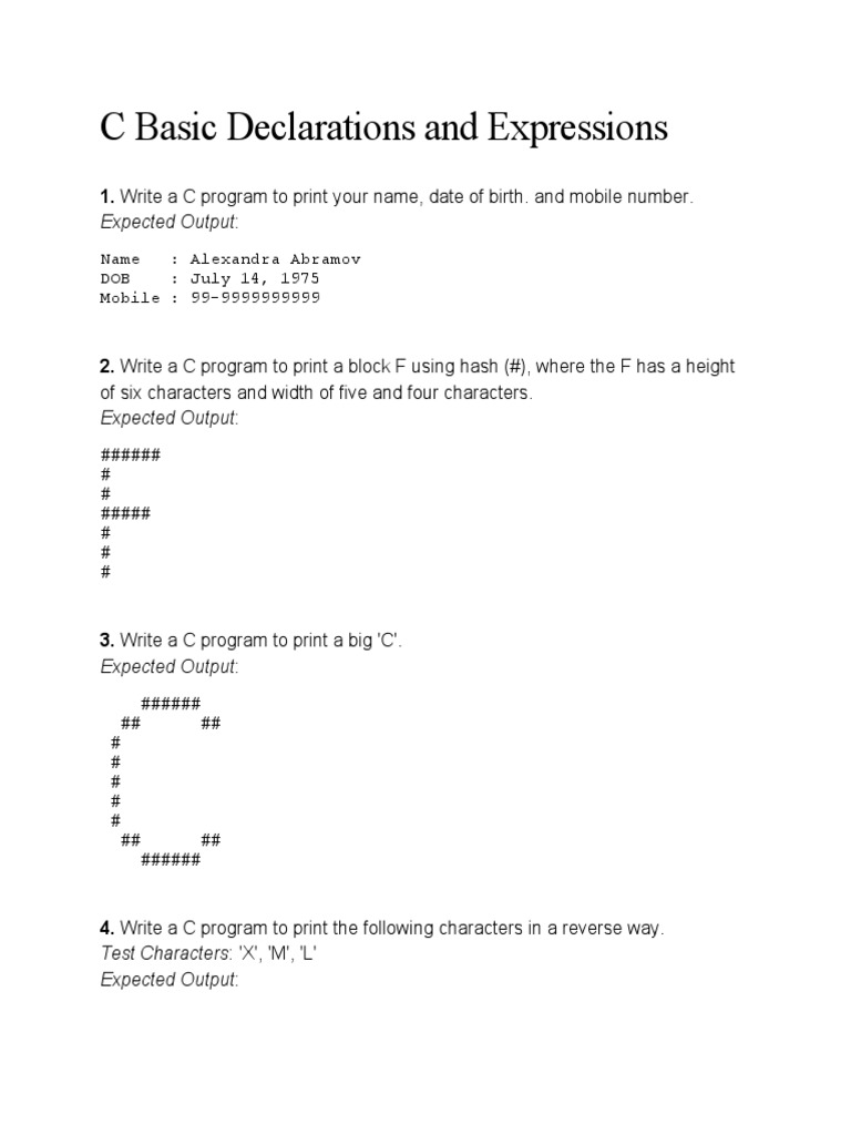C Basic Declarations and Expressions | PDF | Area | Teaching Mathematics