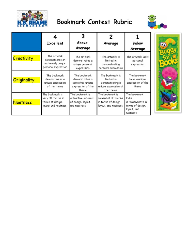 Bookmark Contest Evaluation Rubric | PDF