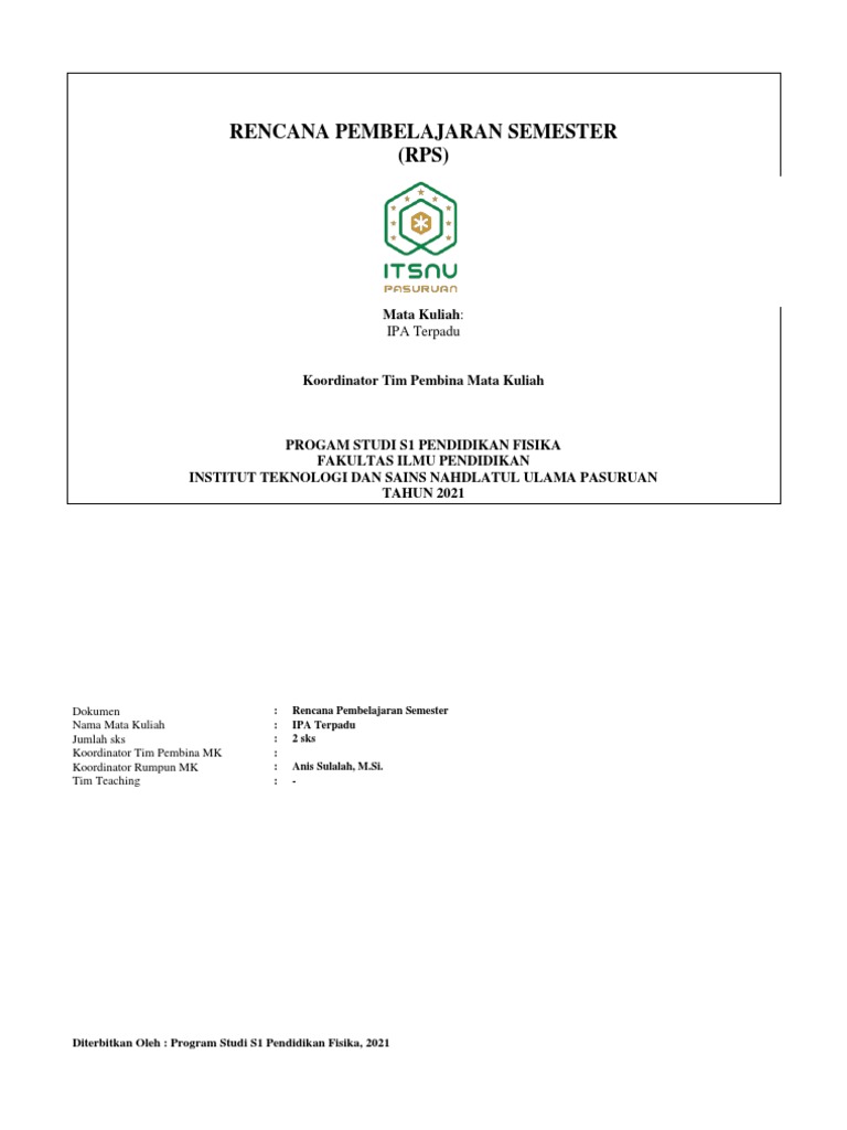 RPS IPA Terpadu Fisika | PDF | Seni & Disiplin Bahasa | Sains & Matematika