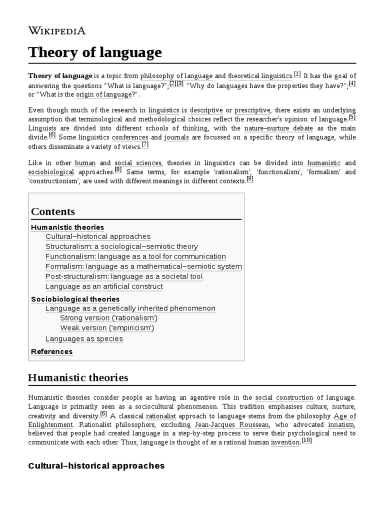 Theory of Language: Theory of Language Is A Topic From Philosophy of ...
