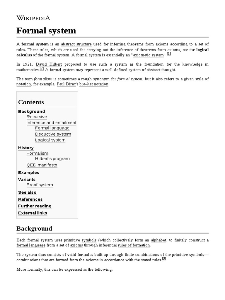Formal System: Calculus of The Formal System. A Formal System Is ...