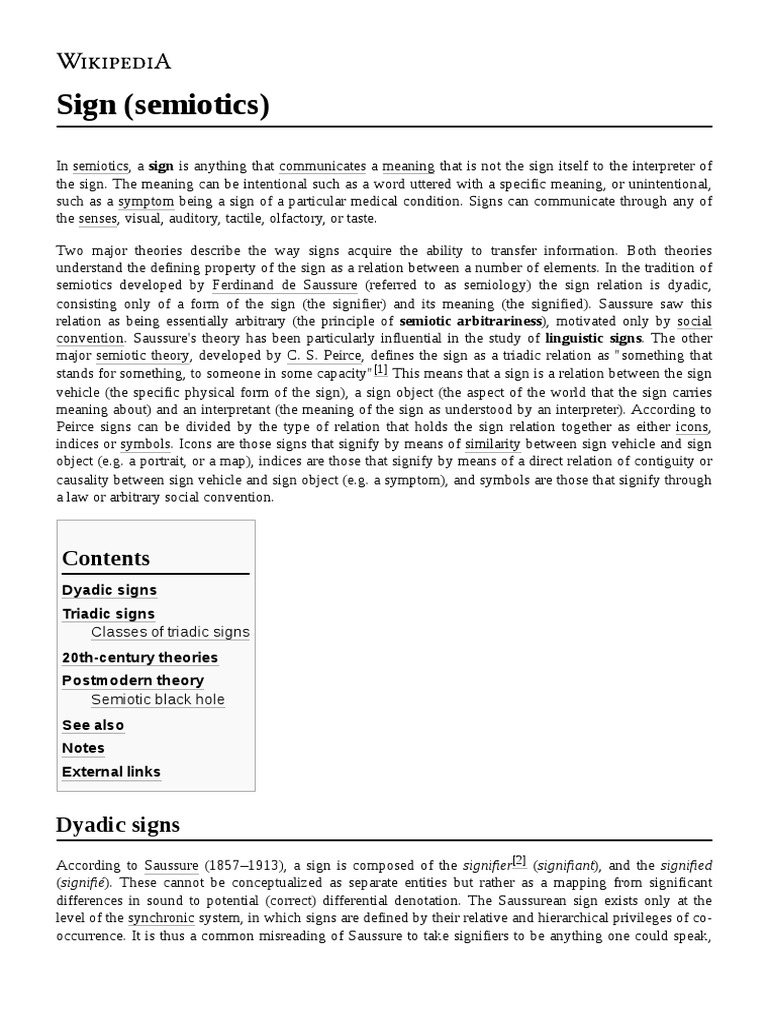 Sign (Semiotics) : Dyadic Signs Triadic Signs 20th-Century Theories ...