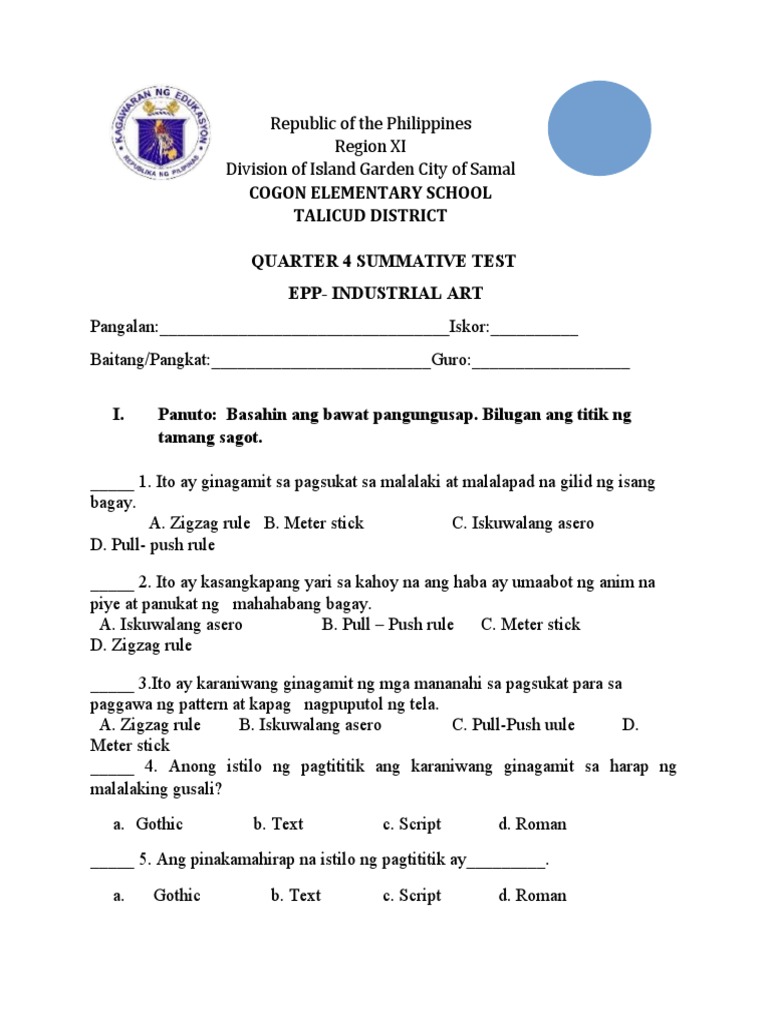 Epp Quarter 4 Summative Test | PDF