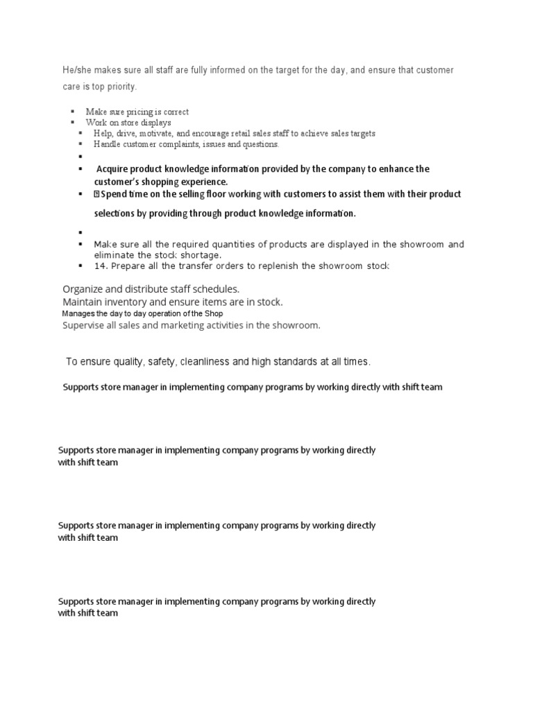 Retail Sales Supervisor Responsibilities | PDF | Business