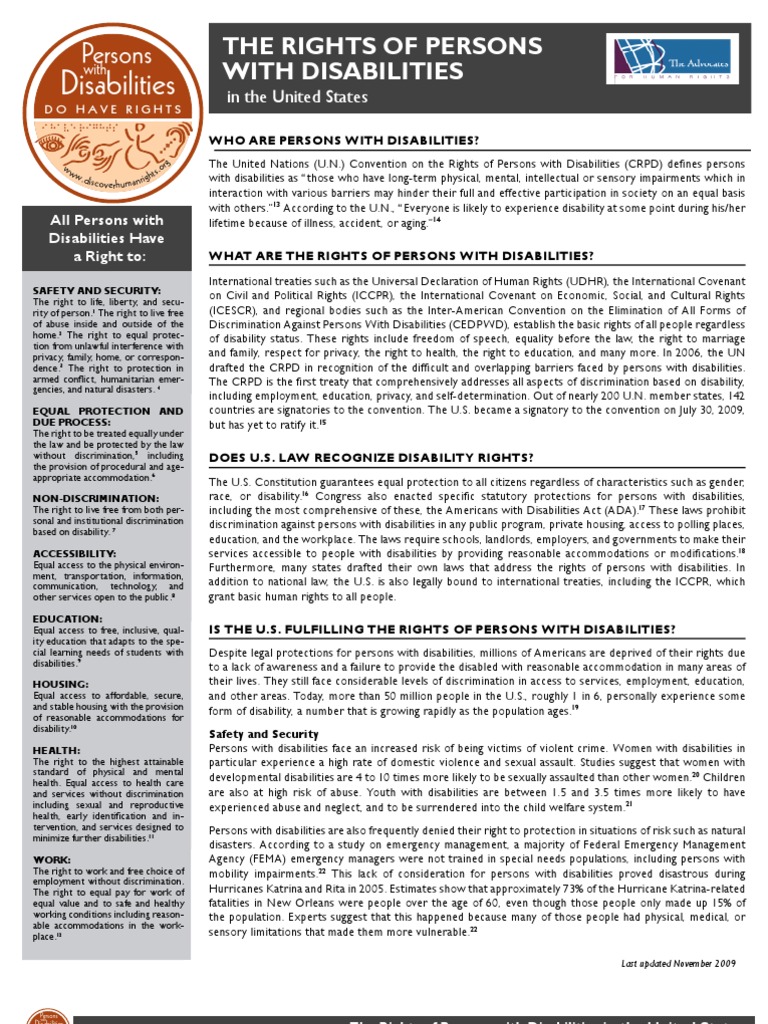 THE RIGHTS OF PERSONS WITH DISABILITIES in The United States | PDF ...