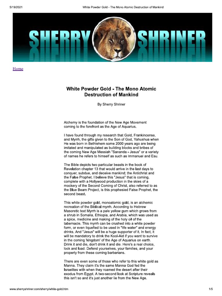 Sherry Shriner - White Powder Gold - The Mono Atomic Destruction of ...
