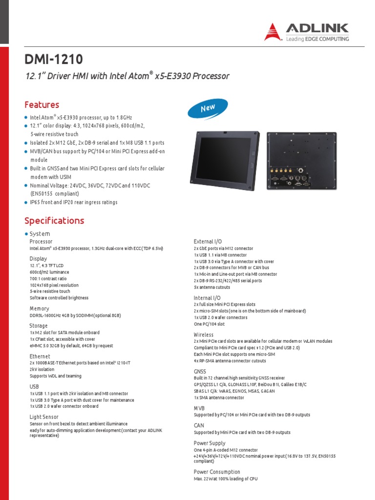 12.1" Driver HMI With Intel Atom X5-E3930 Processor: Features | PDF ...