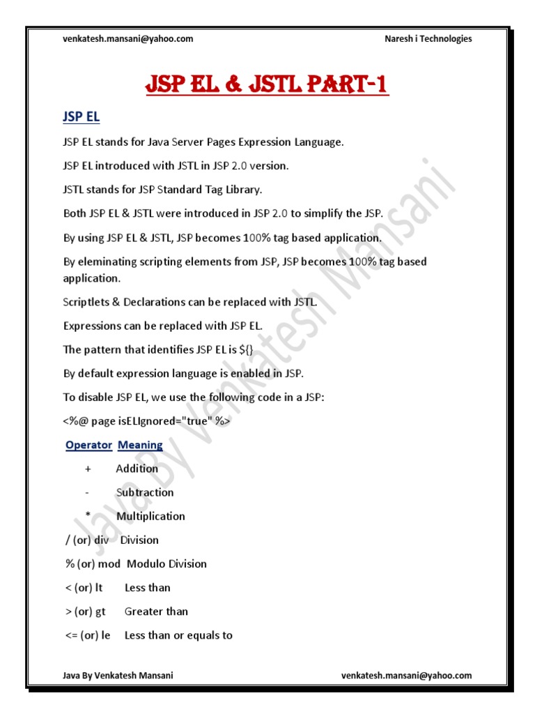 JSP EL & JSTL Part-1 | PDF | Information Technology Management | Object Oriented Programming