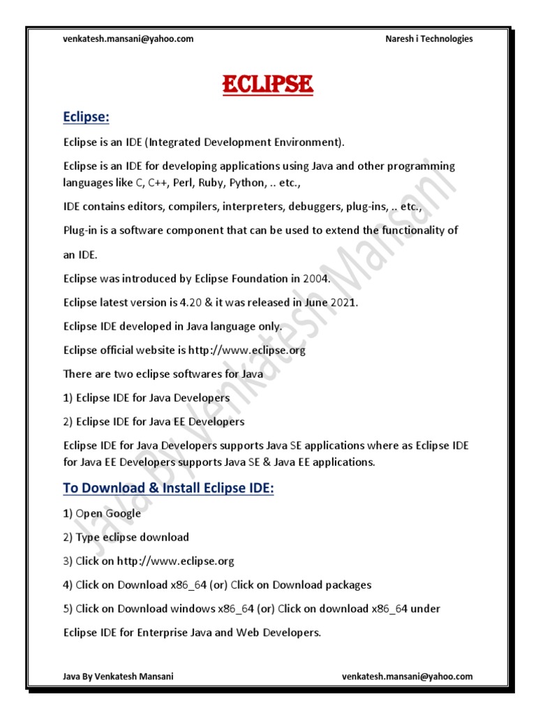 Eclipse Notes | PDF | Eclipse (Software) | Integrated Development ...
