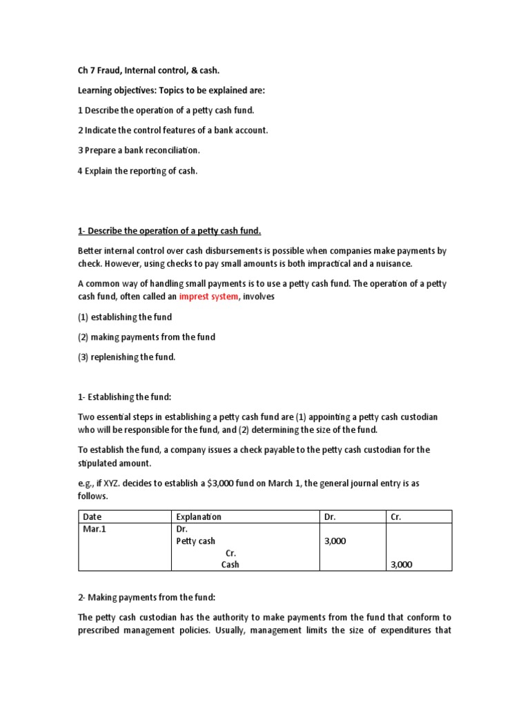 CH 7 Fraud Internal Control and Cash | PDF | Cheque | Deposit Account