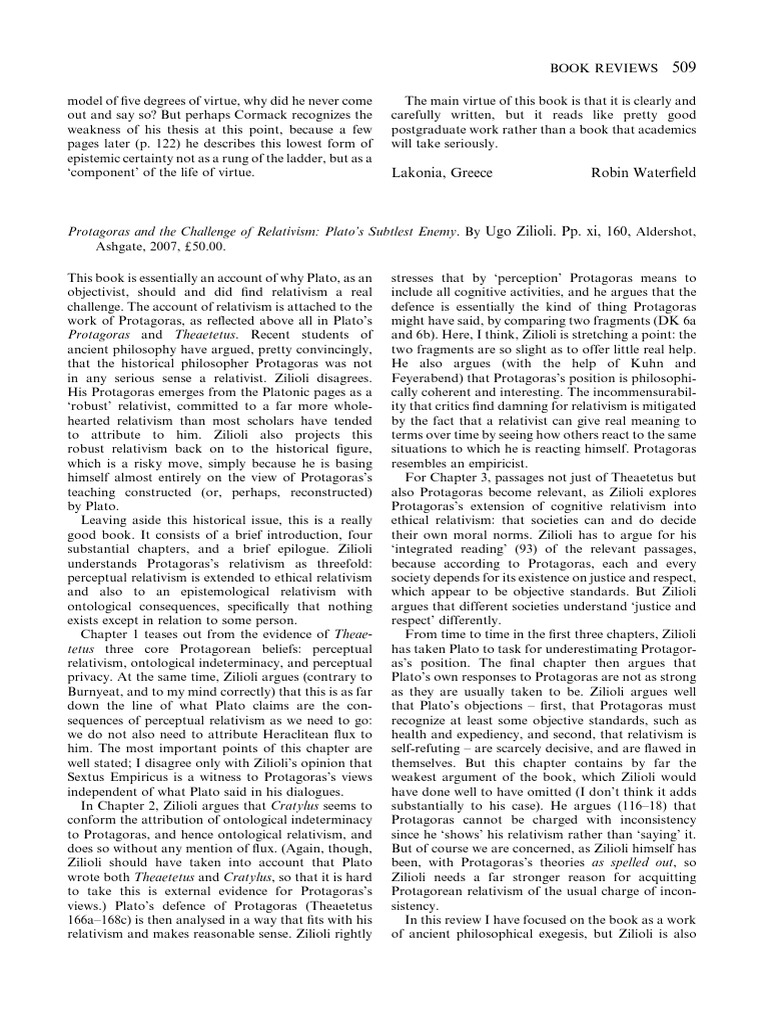 Robin Waterfield - Protagoras and The Challenge of Relativism Plato's ...