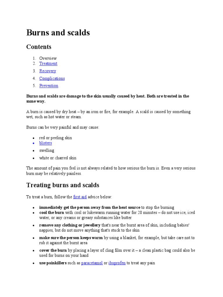Burns and Scalds: Treatment and Prevention | PDF