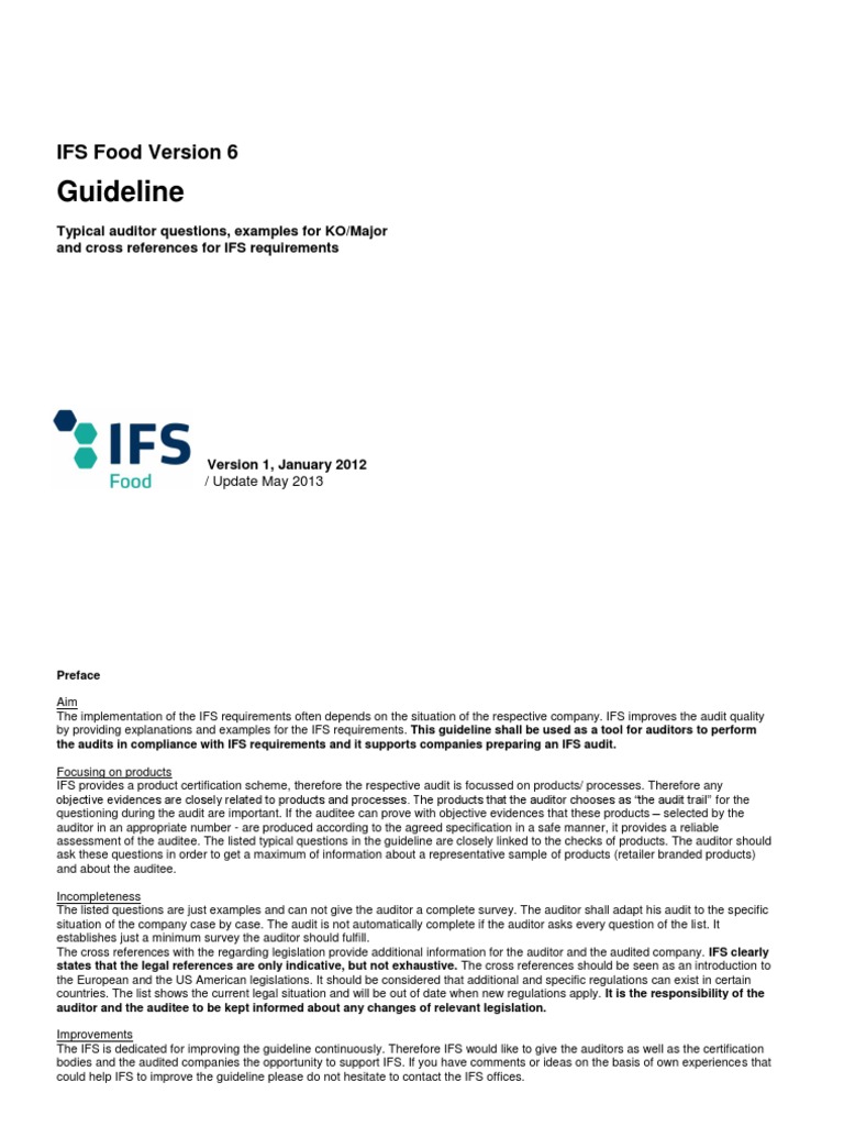 Guideline: IFS Food Version 6 | PDF | Hazard Analysis And Critical ...