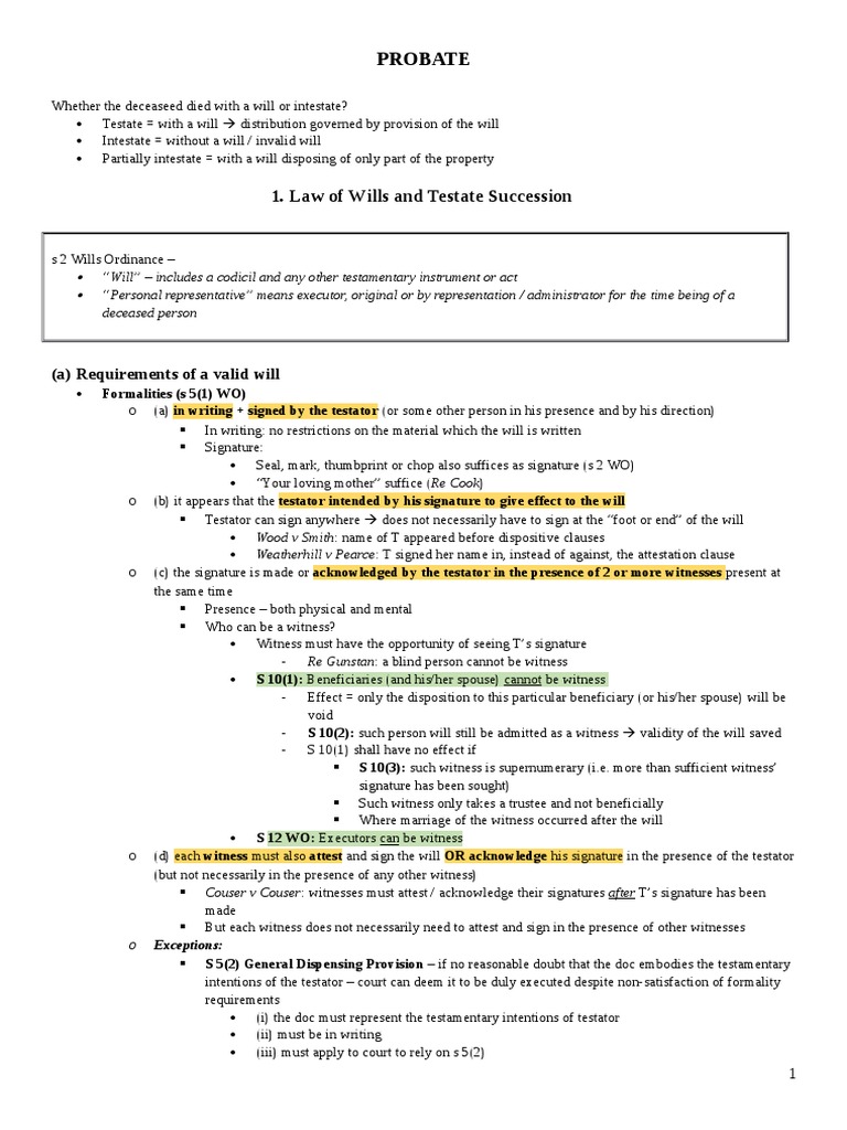 Law of Wills and Testate Succession: Probate | PDF | Intestacy | Will ...