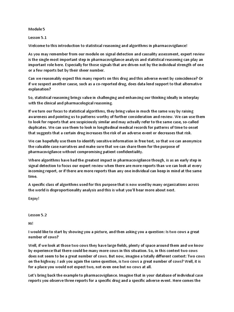 Full Transcript Module 5 | PDF | Pharmacovigilance | Confidence Interval