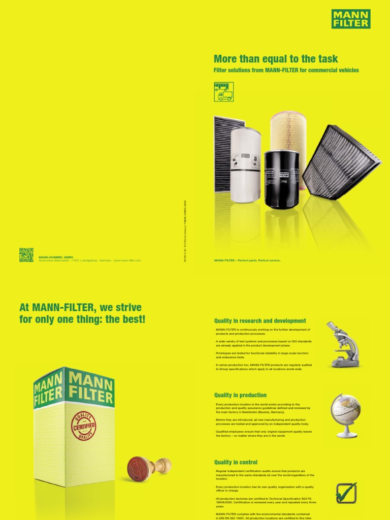Mann Filter Brochure For Commercial Vehicles | PDF | Filtration | Truck
