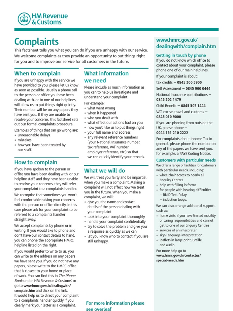 Complaints Factsheet | PDF | Taxes | Government