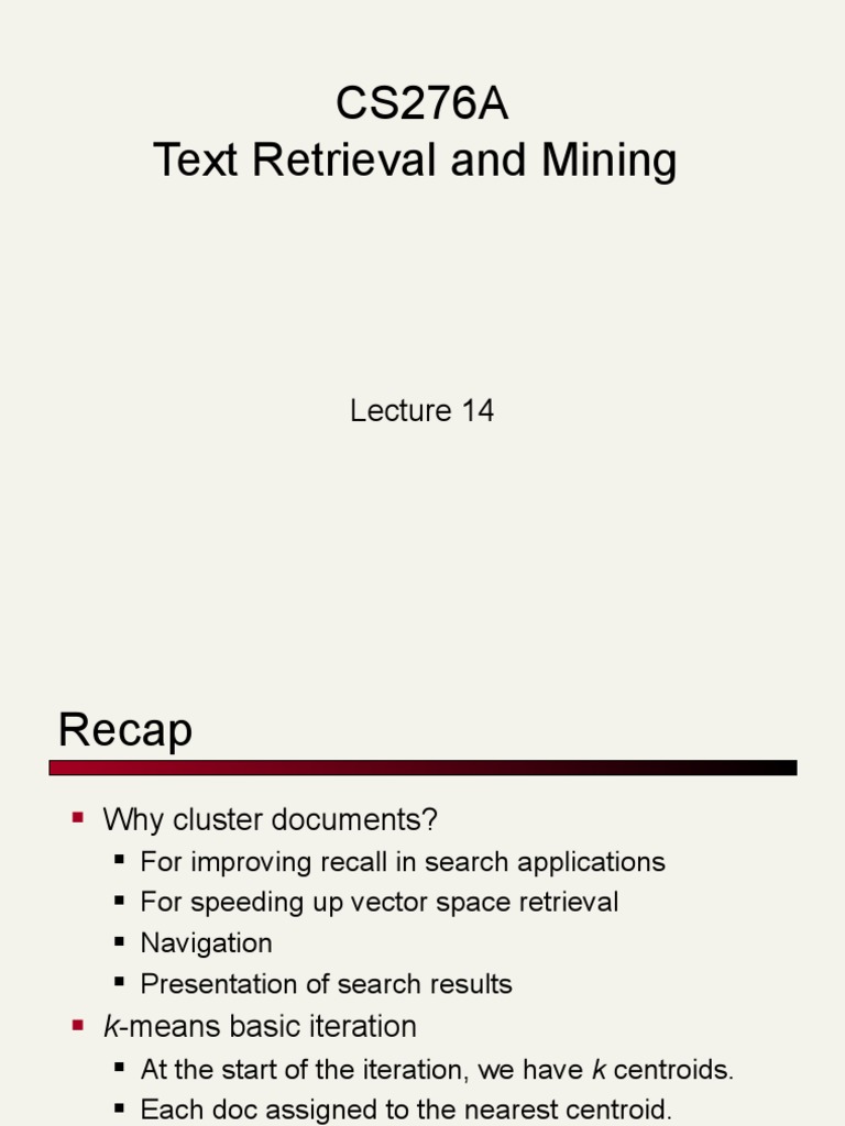 CS276A Text Retrieval and Mining | PDF | Cluster Analysis | Information Retrieval