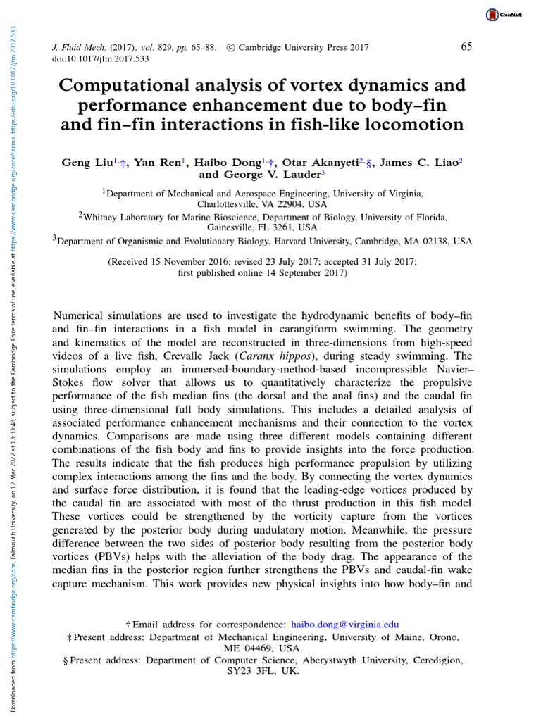Computational Analysis of Vortex Dynamics and Performance Enhancement Due To Bodyfin and Finfin ...