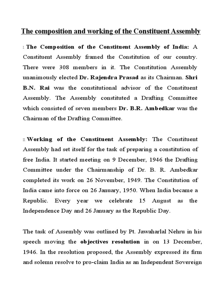 The Composition and Working of The Constituent Assembly | PDF | Public ...