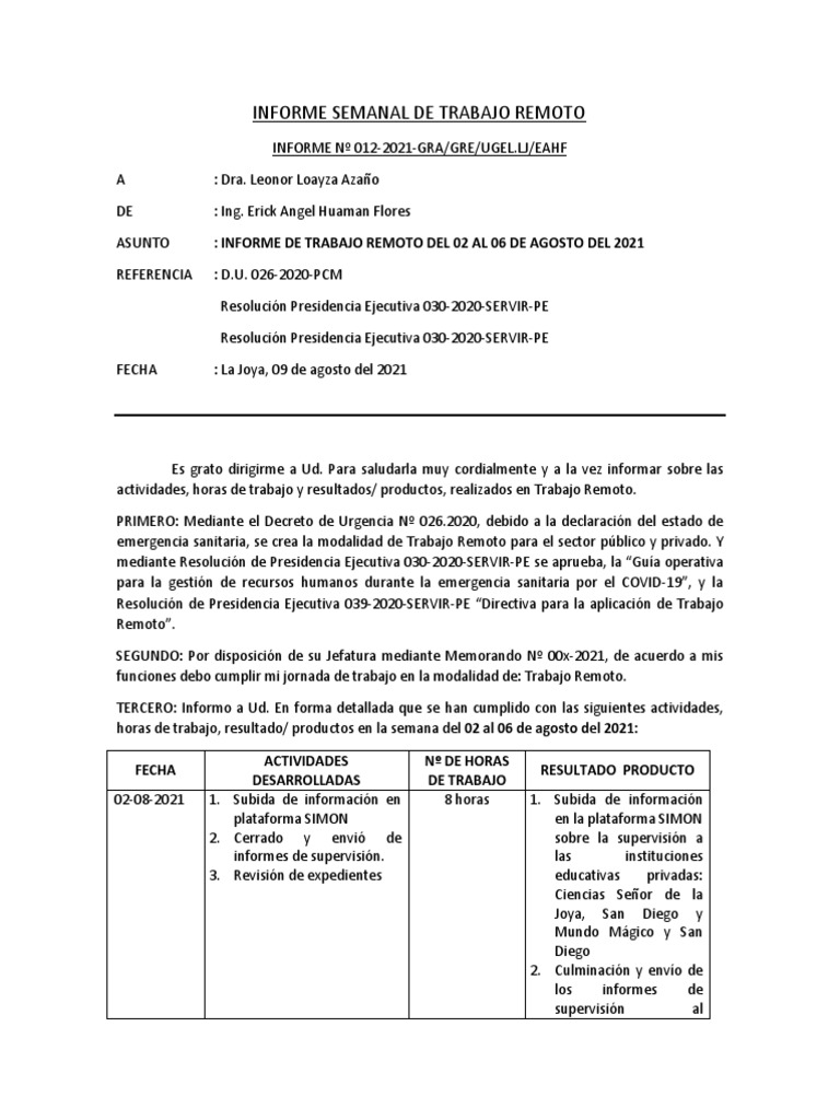 Modelo de Informe de Actividades | PDF