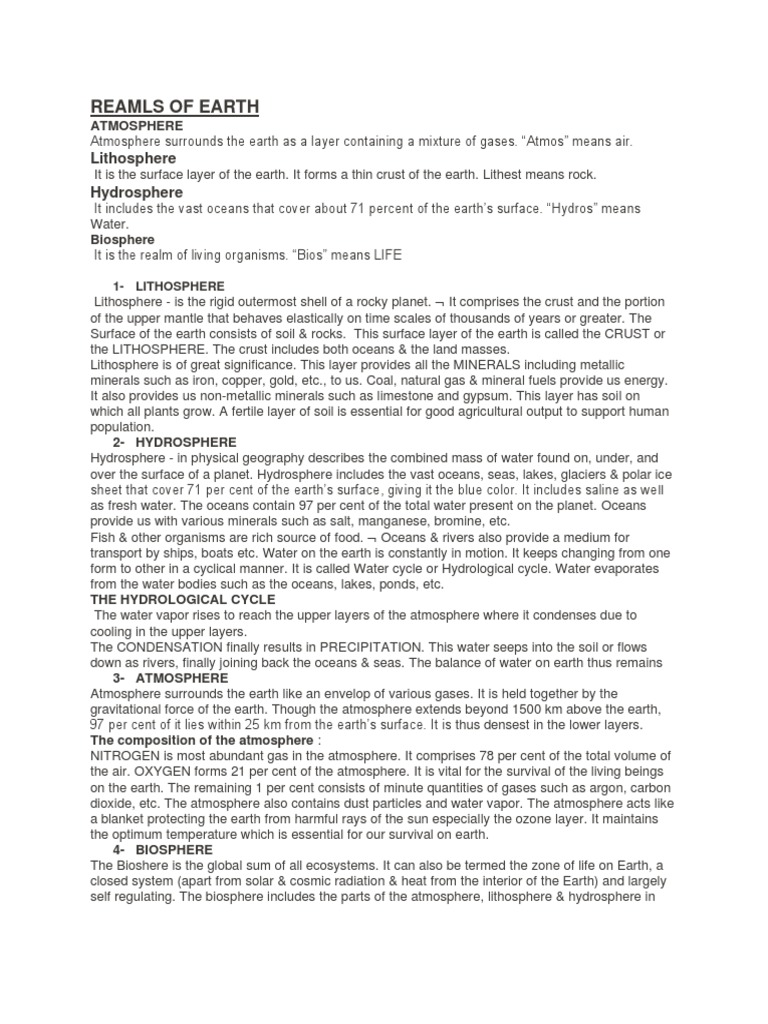 Realms of Earth Geography | PDF | Earth | Atmosphere