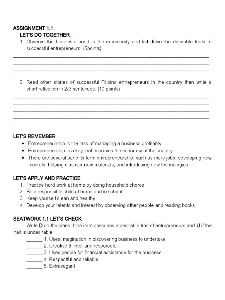 Epp-4 Worksheets (Lesson 1) | PDF | Entrepreneurship | Economies