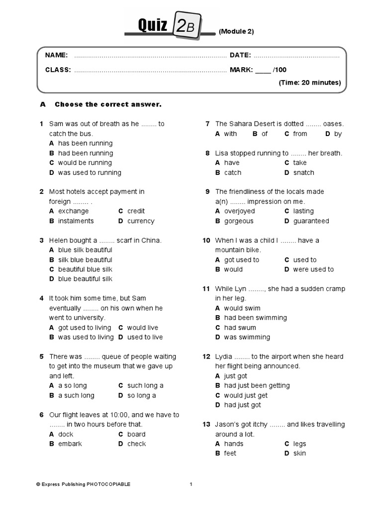 Module 2 Test: On Screen B2+ Quiz | PDF