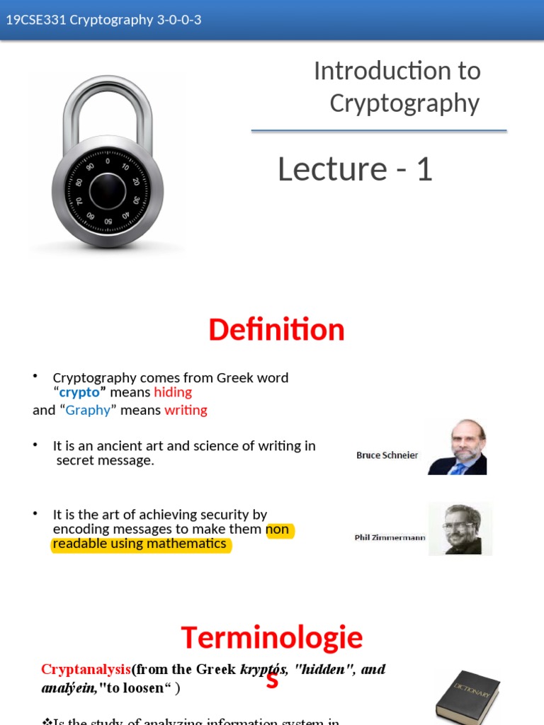 Lecture-1 - Intro To Cryptography | PDF | Cryptography | Key (Cryptography)