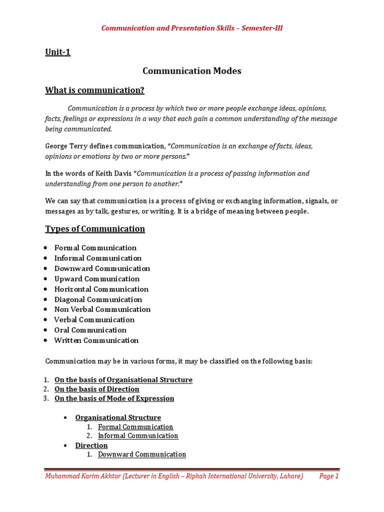 Unit-1 - Communication and Presentation Skills | PDF | Communication ...