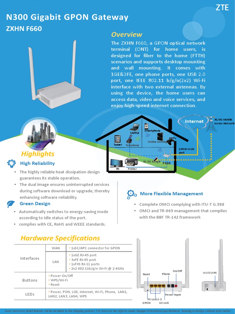 ZTE ZXHN F660 GPON Gateway Overview | PDF | Wi Fi | I Pv6