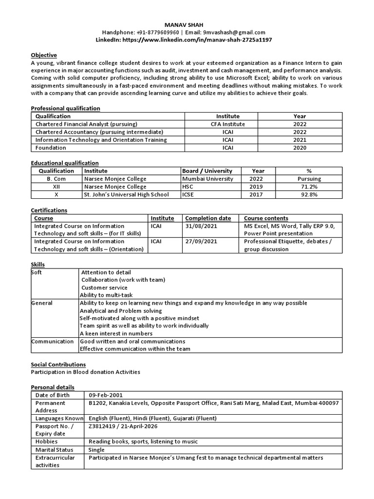 Manav Shah - Updated Resume | PDF | Cognition Manav Shah - Updated Resume | PDF | Cognition
