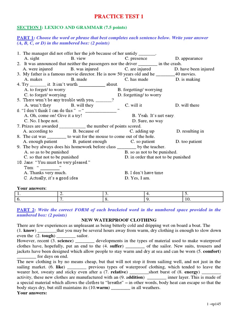 Practice Test 1 - HS | PDF
