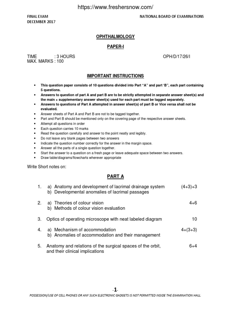 NEET PG Ophthalmology Model Paper | PDF