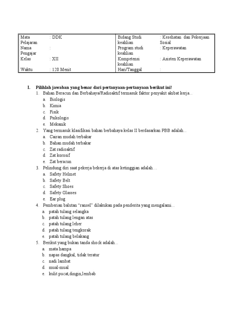 SOAL DDK SMK Keperawatan | PDF